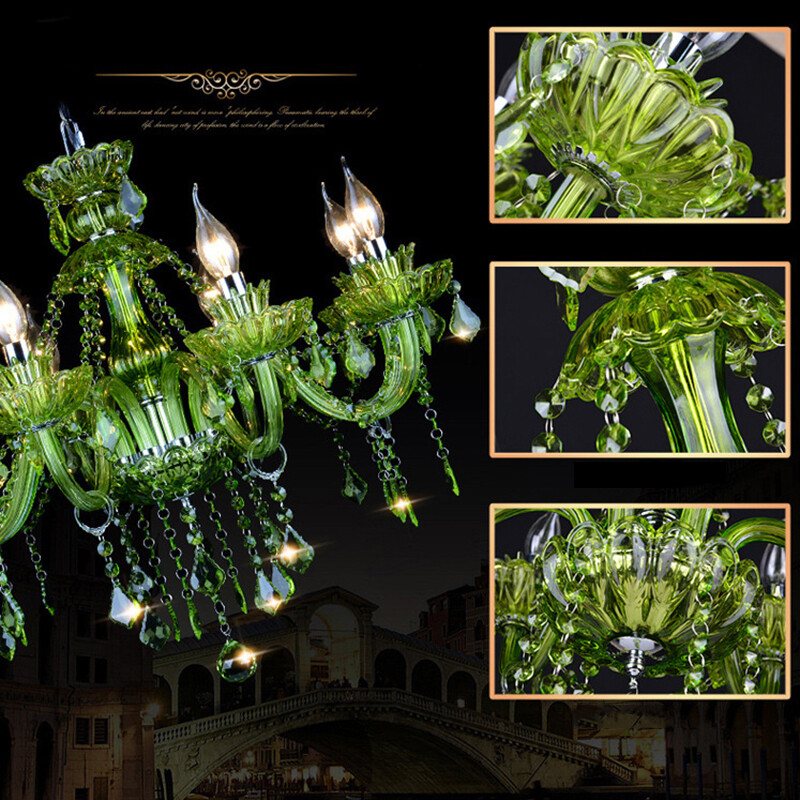 LED Crystal Green Chandelier Living Room Ceiling Light Fixture Pendant ...