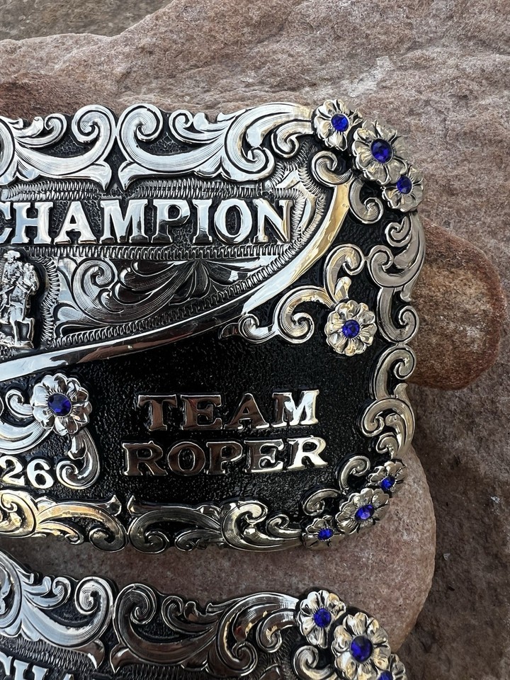 Set 2026 Team Roping Trophy Buckle Handmade Rodeo Roper Western Cowboy ...