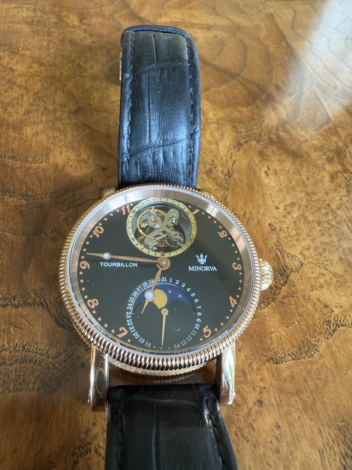 Minorva Tourbillon Moonphase Mens Watch Black Dial Manual Wind | eBay