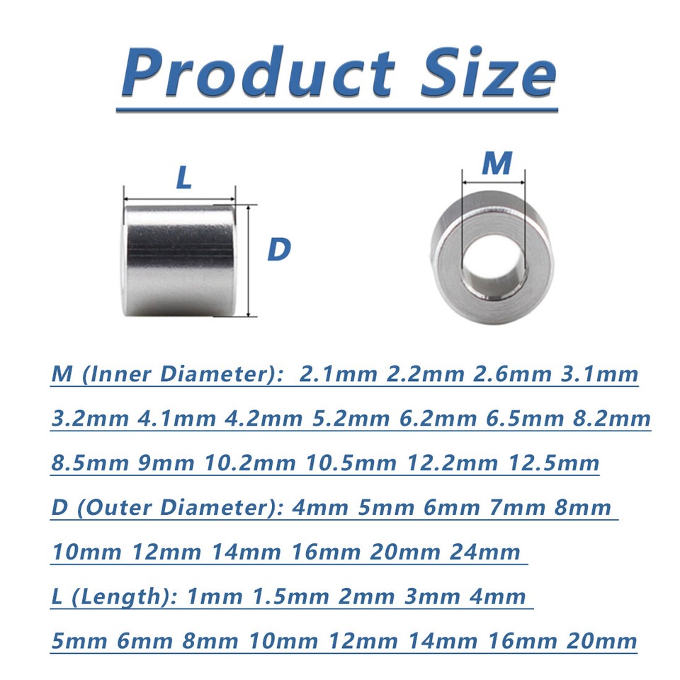 M2~M12 Stainless Steel Spacers Standoff Unthreaded Round Bushing Sleeve ...