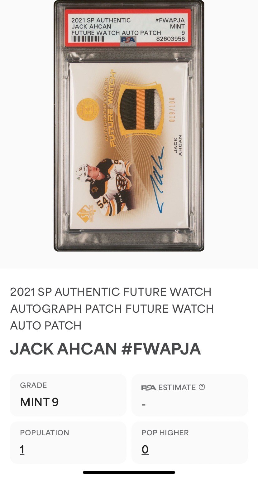 2021-22 SP Authentic Future Watch Auto Patch JACK AHCAN 019/100 Graded ...