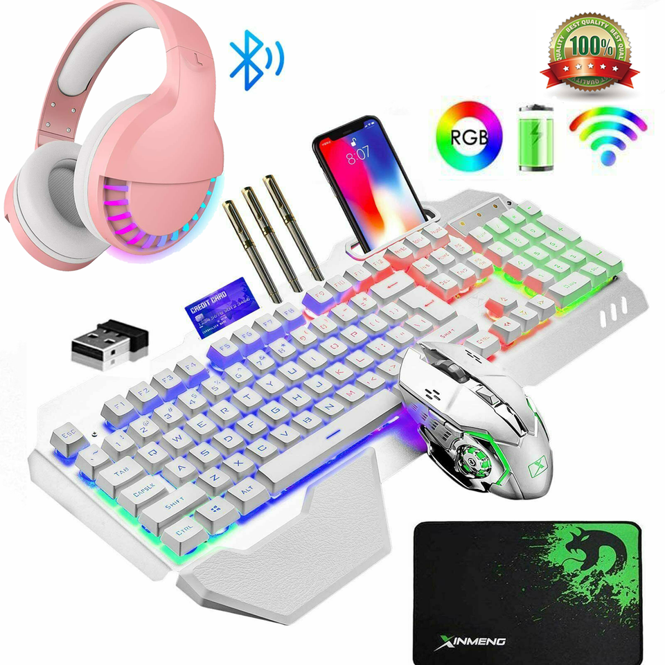 Full size Wireless Gaming Keyboard Mouse and Bluetooth Headset Set RGB ...
