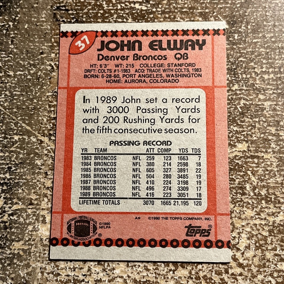 1990 Topps John Elway #37 Denver Broncos | eBay