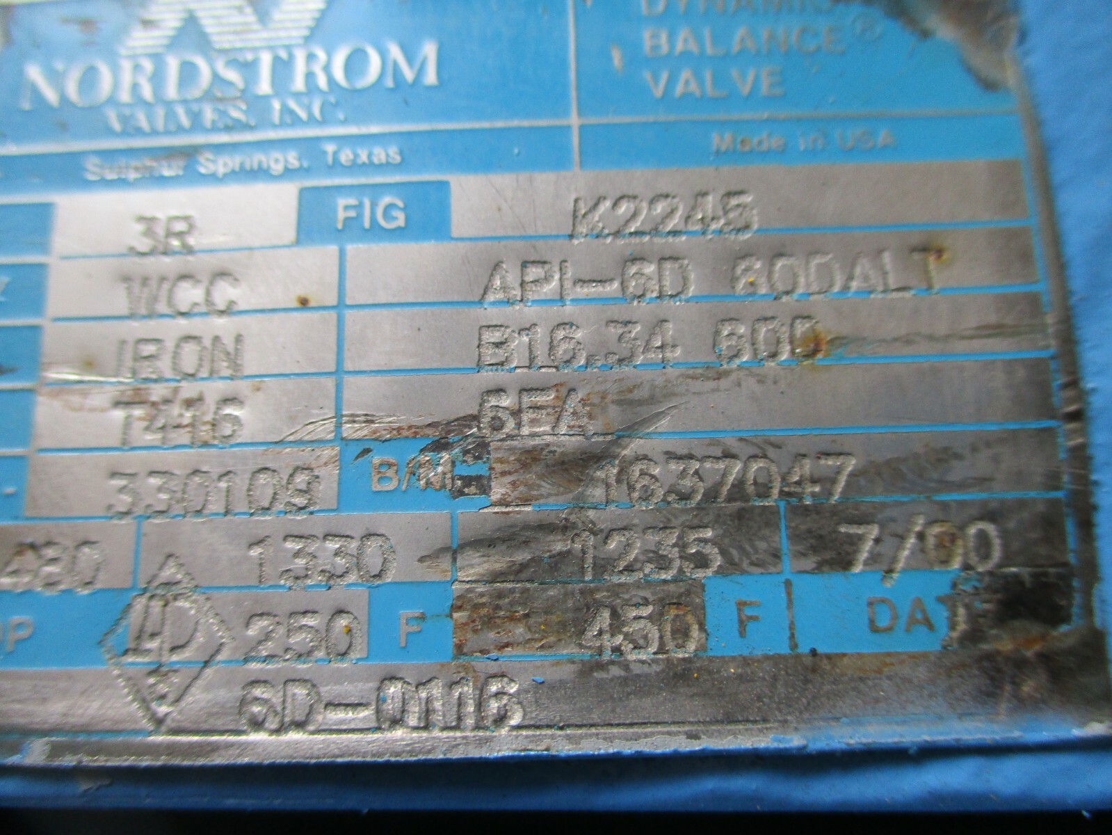 NORDSTROM 2245 Lubricated Plug Valve Dynamic Balance 3" ANSI CL 600 RF ...