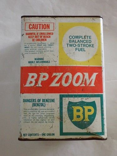 BP ZOOM 1 GALLON TIN VERY GOOD USED CONDITION PETROL 2 STROKE FUEL ...