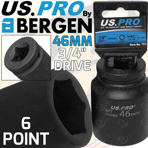 US PRO 46mm 3/4" Dr DEEP IMPACT SOCKET 6 Point HEX Long Reach IMPACT ...