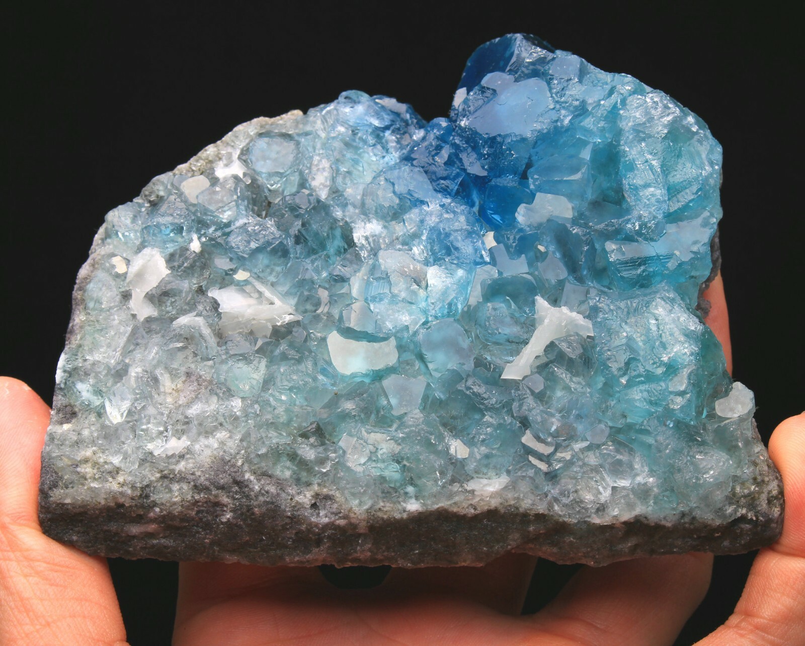 393g Rare Transparent Blue-Green Cube Fluorite & Calcite Mineral ...