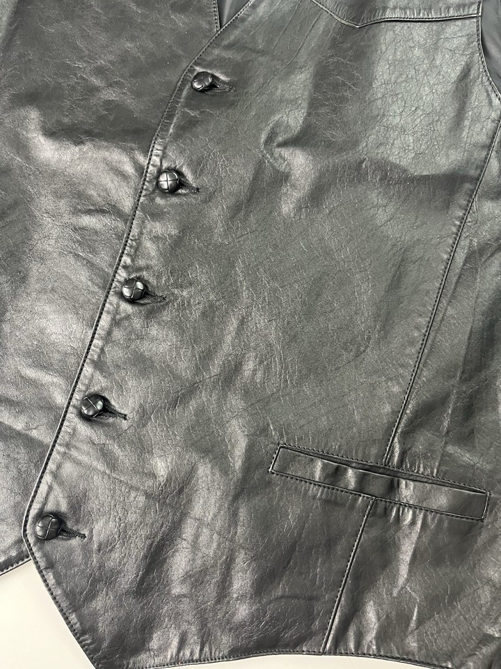 Vintage 90’s Grizzly Outfitters Black Leather Vest XXL Biker Motorcycle ...