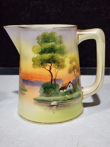 Nippon Porcelain Hand Painted Jug Pitcher Landscape 5.75" Swan Lake | eBay