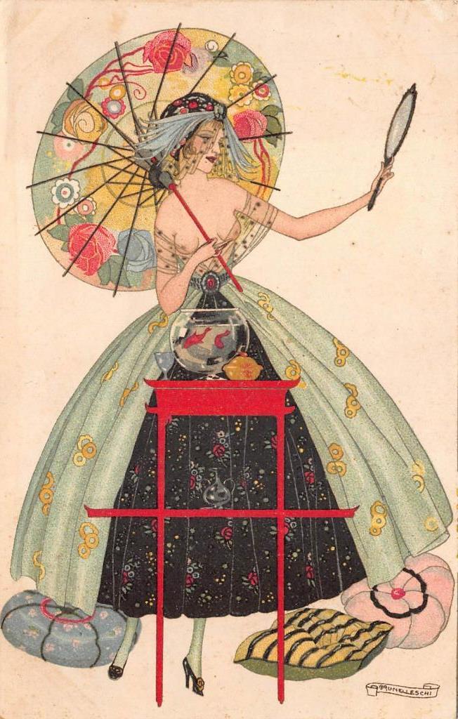 FEMMES MIRROR UMBRELLA RISQUE GLAMOUR BRUNELLESCHI ARTIST SIGNED ...