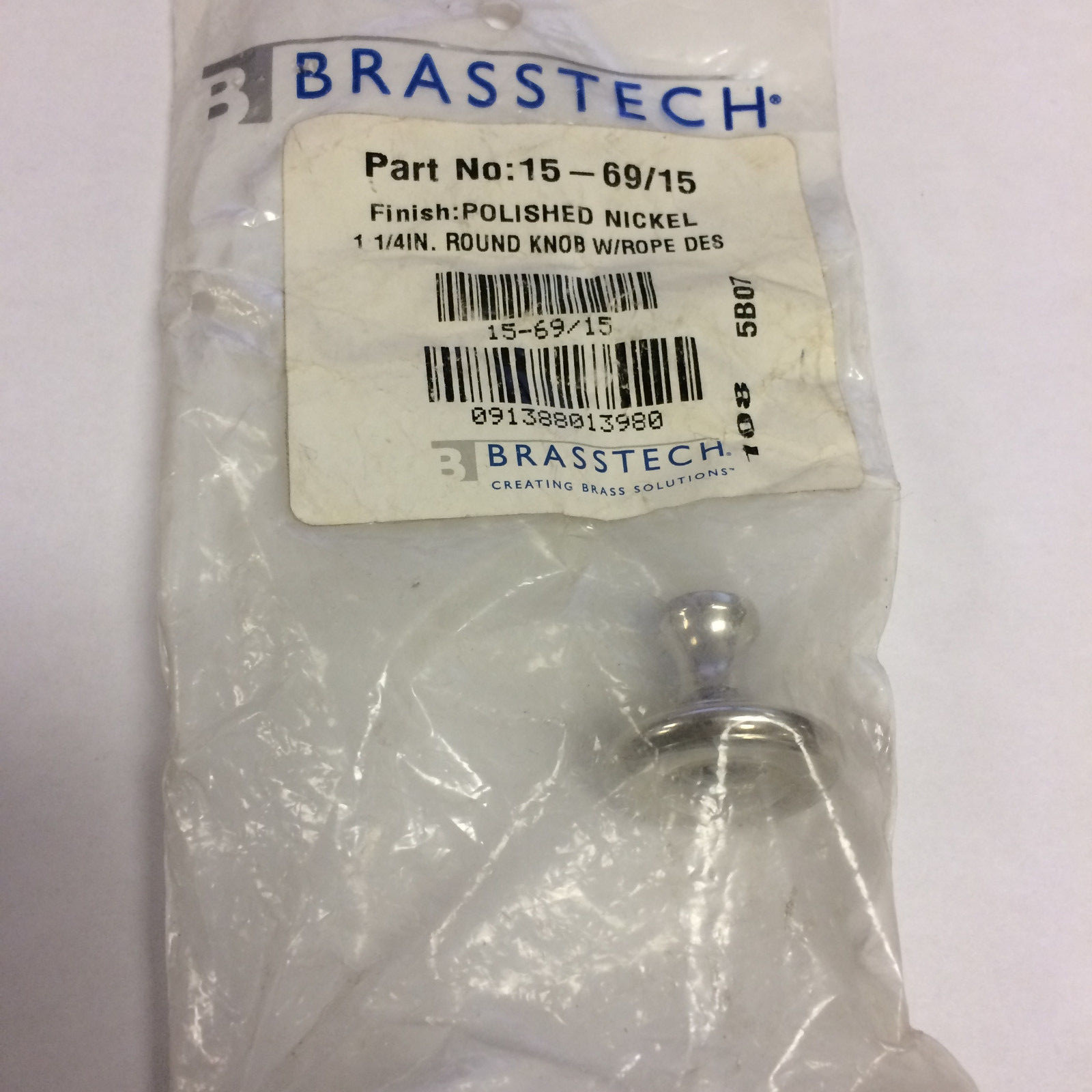 Brasstech 1/14" Round Knob with Rope Design 15-69/15 Polished Nickel ...