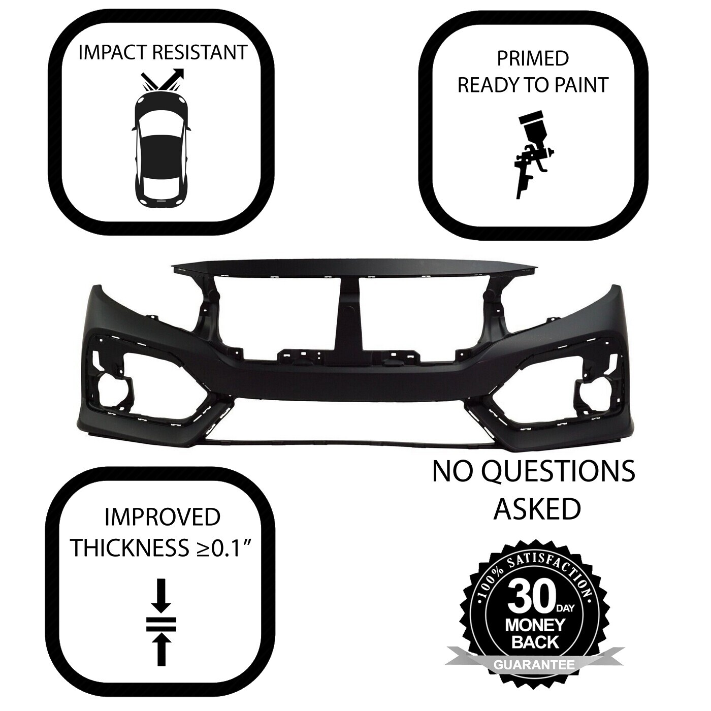 Front Bumper Cover For 2017-2019 Honda Civic Hatchback Primed HO1000307 ...