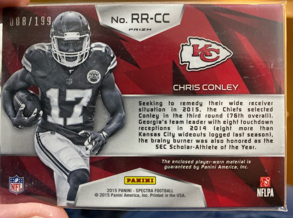 RARE - CHRIS CONLEY - PLAYER-WORN PATCH 2015 SPECTRA RISING ROOKIE #008 ...