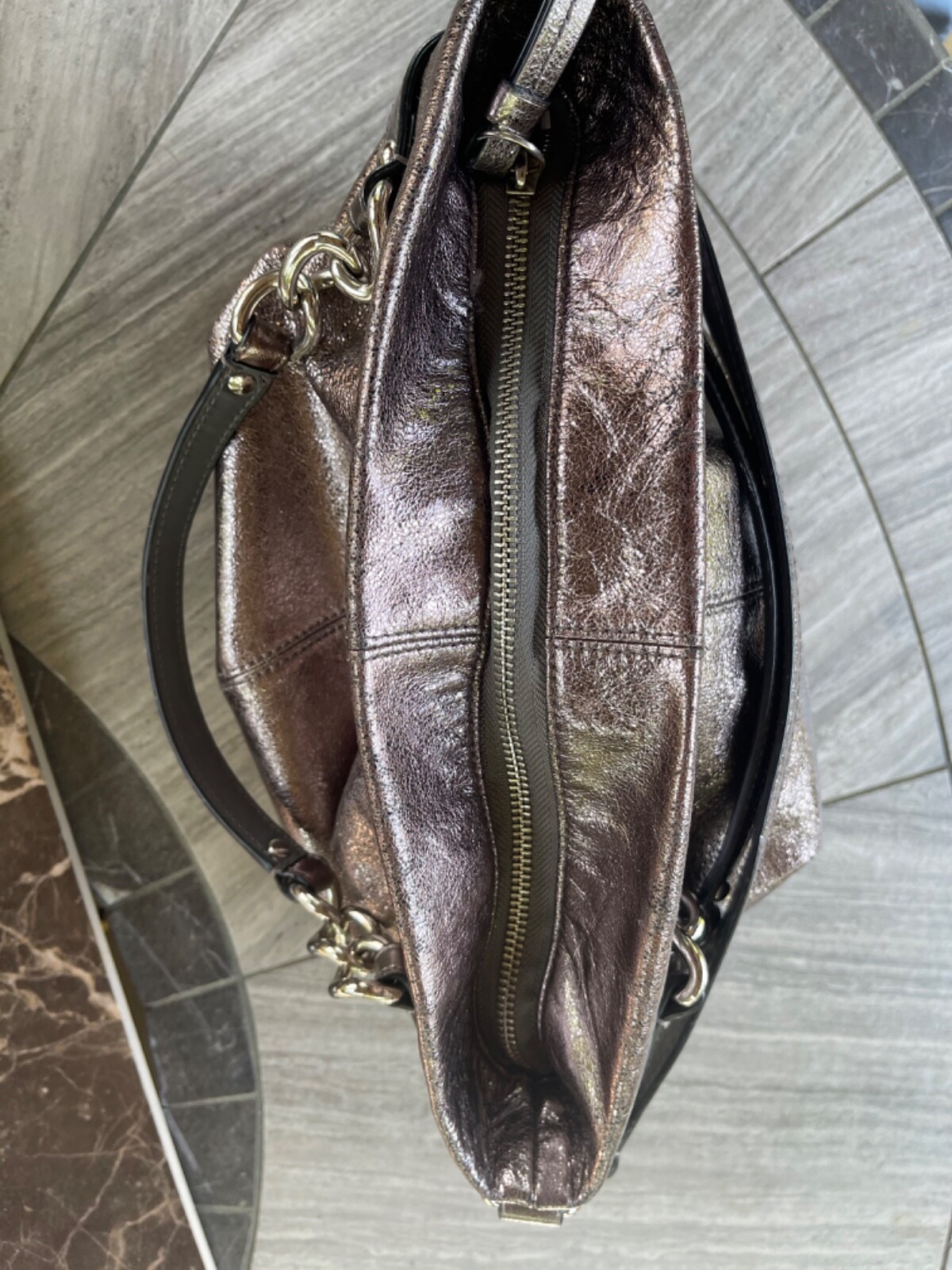 Coach F17165 Brooke Metallic Silver/Pewter Leather Hobo Shoulder Bag ...
