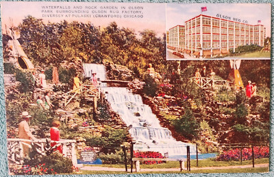 Waterfall And Rock Garden Olson Rug Co. Chicago Unused Vintage Postcard ...