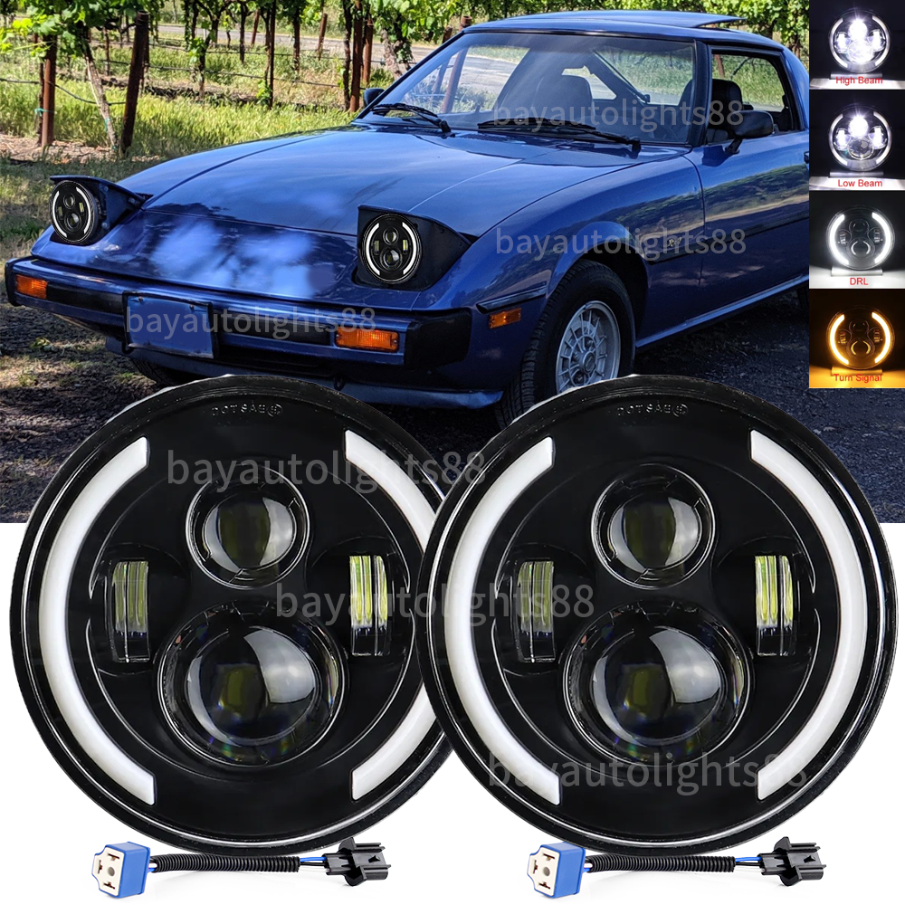 7INCH Round LED Headlights Hi/Lo Beam Halo Angel Eyes fit Mazda 1979 ...