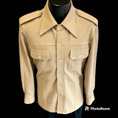 Vtg 70's MoD DISCO Textured Military Trim LEISURE Shirt BUTTERFLY ...