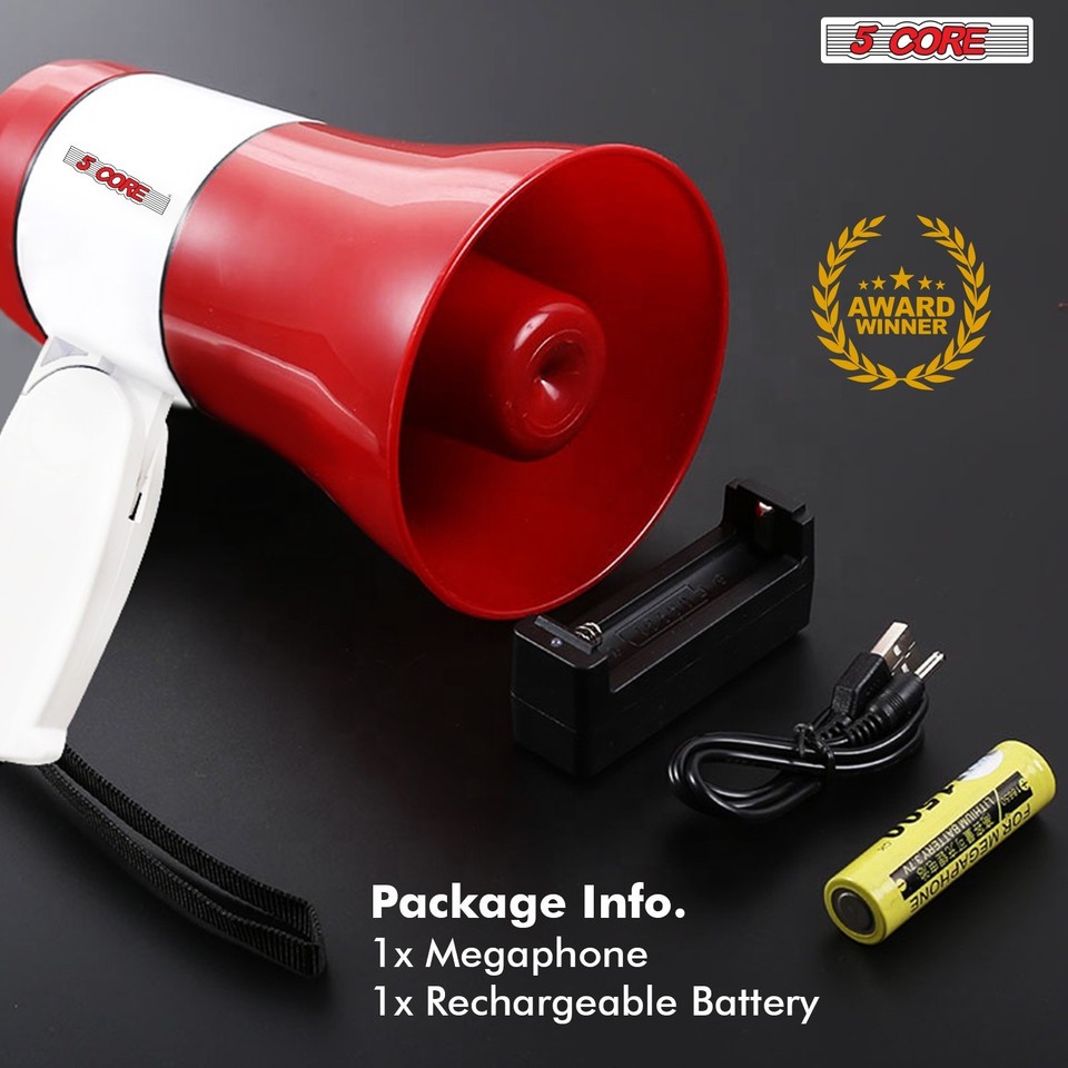 5Core Megaphone 30W Bull Horn PA Speaker 800 Yard Mini Megafono ...