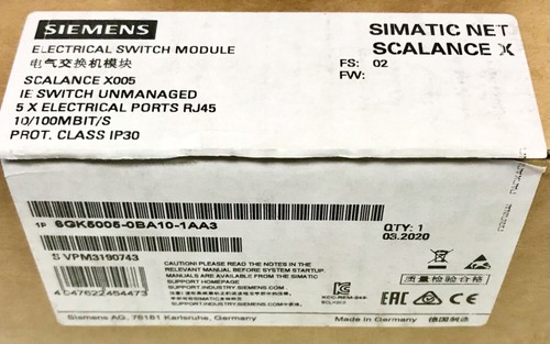 SIEMENS 6GK5005 OBA1O 1AA3 SIMATIC NET SCALANCE X005 5 Port RJ45 Switch ...