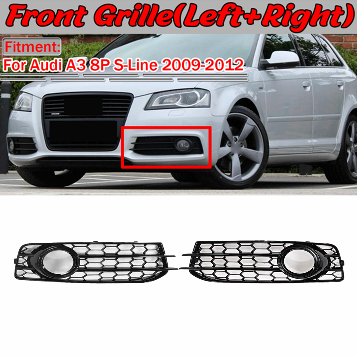 2PCS For Audi A3 8P S Line 2009-2012 Front Fog Light Lamp Grille Cover ...