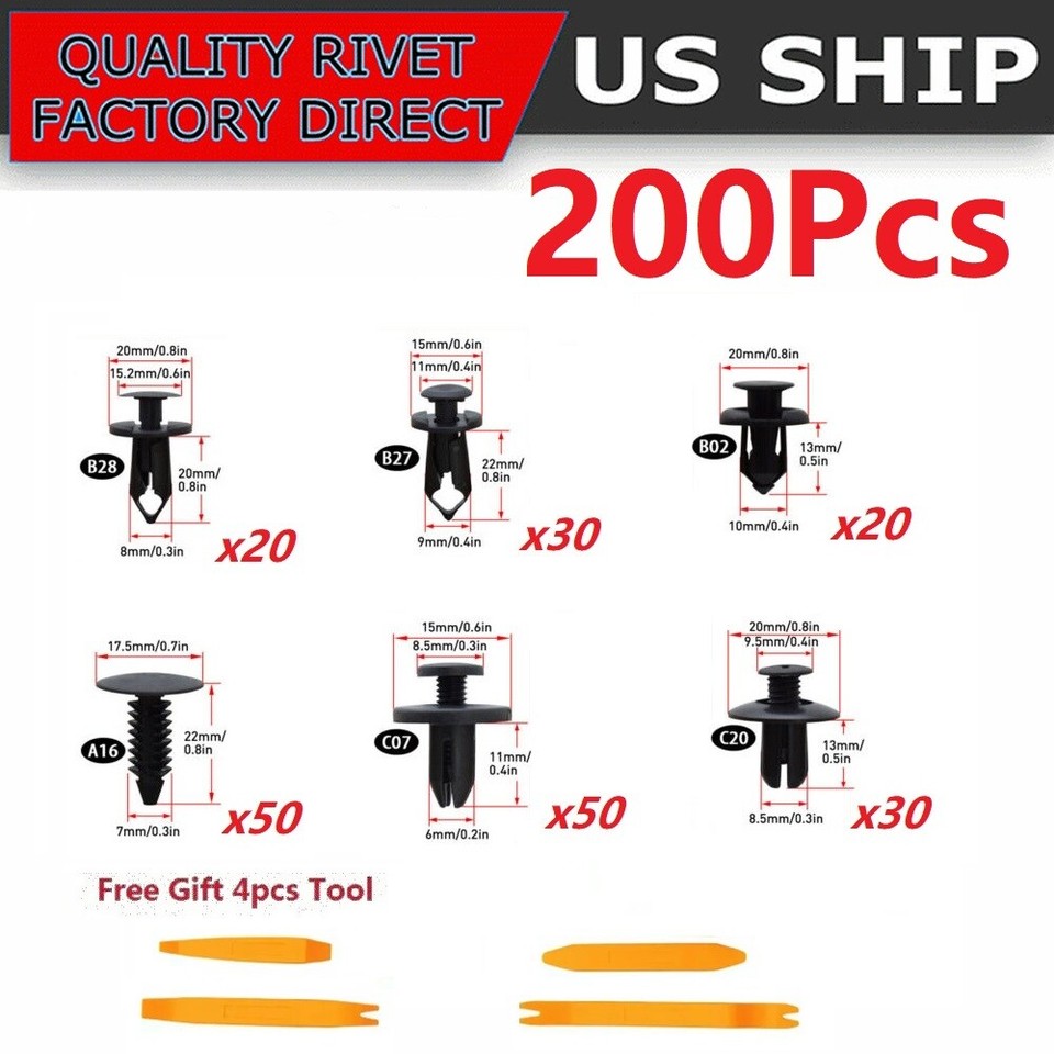 200Pcs Bumper Clips Retainer Auto Car Rivets Fastener Fender Push Pin ...