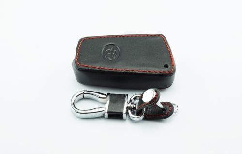 TOYOTA HILUX 2015-17 KEY REMOTE COVER BLACK LEATHER RED THREAD KEY ...