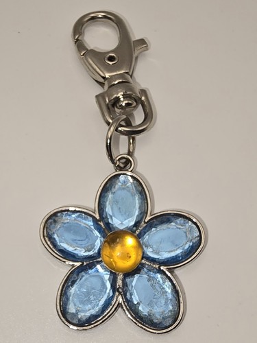 Silver Tone Pure Charm Daisy Key Chain Blue And Amber Rhinestones ...