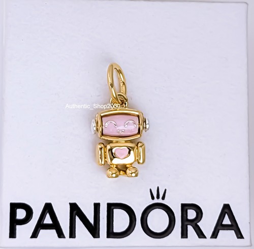 New 100% Authentic PANDORA 14k Pink Emotion Spinnable Face Robot Charm ...