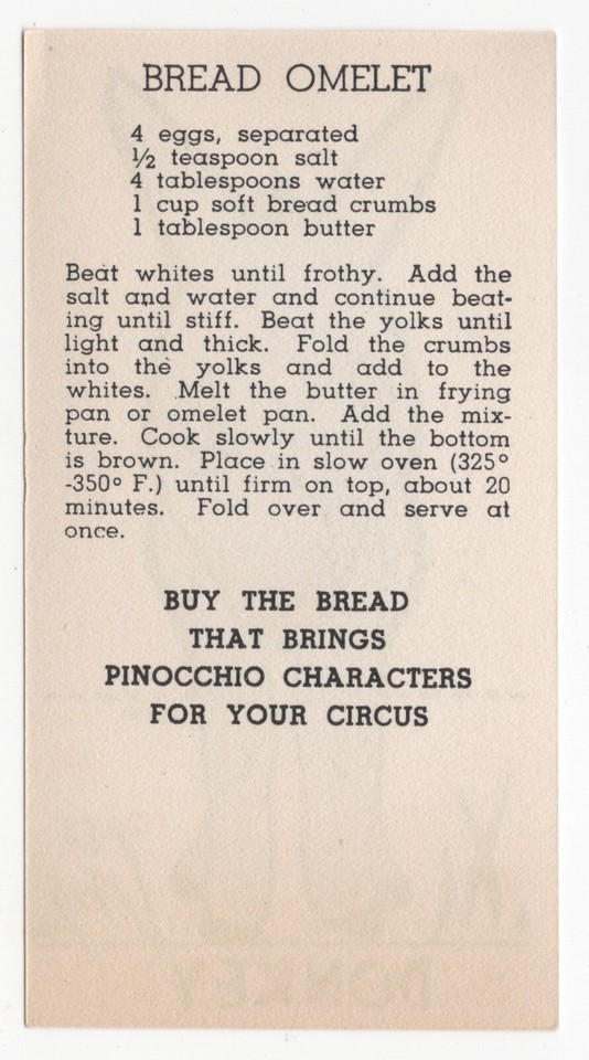 1940's Walt Disney Pinocchio Bread Card D64 Giraffe Disney Circus ...