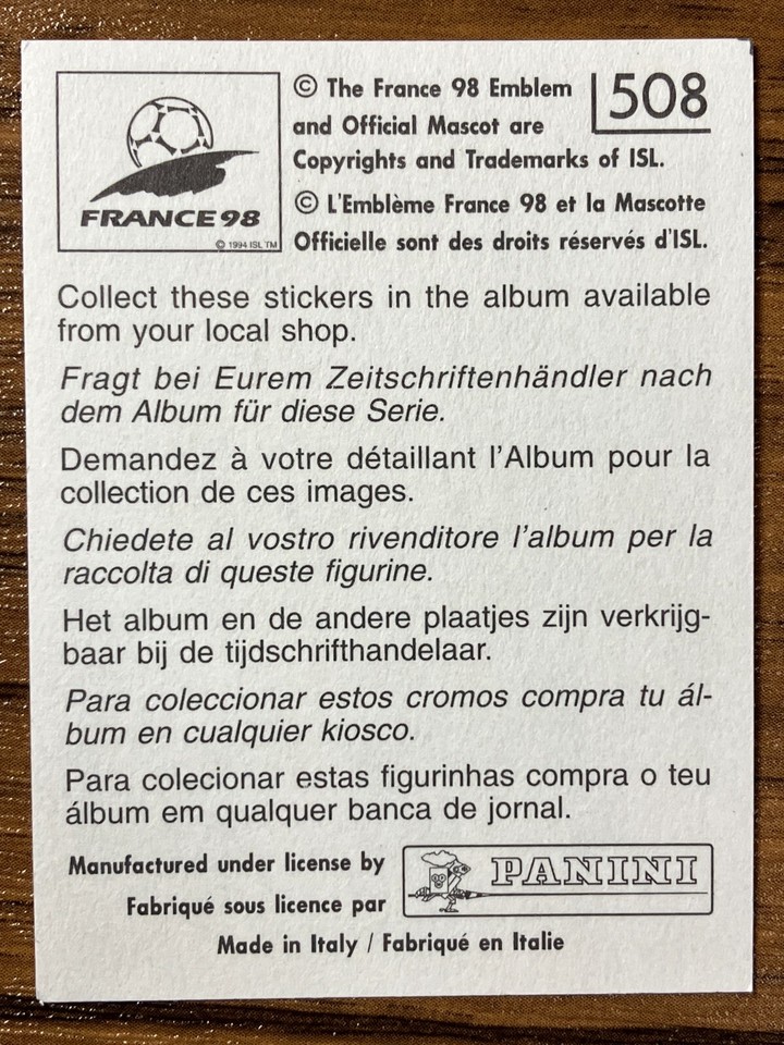 Panini 1998 World Cup France 98 Stickers No.508 Leonardo Ruben Astrada ...
