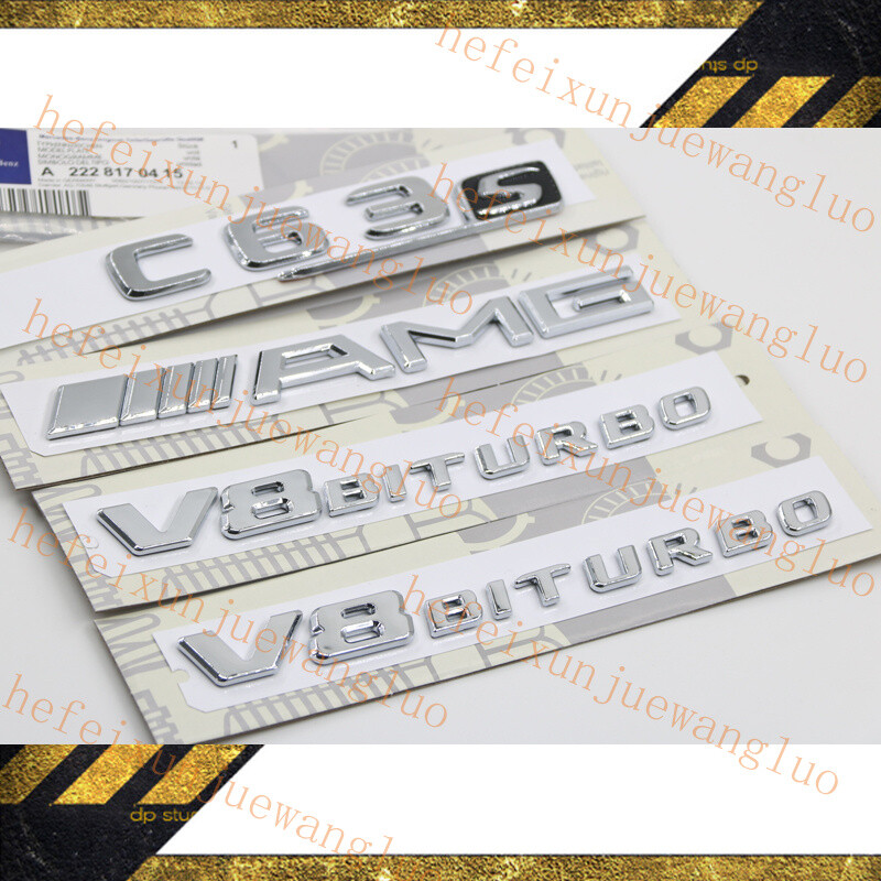 New Chrome C-Class C63 AMG V8BITURBO Rear Trunk Fender Emblems Badges ...