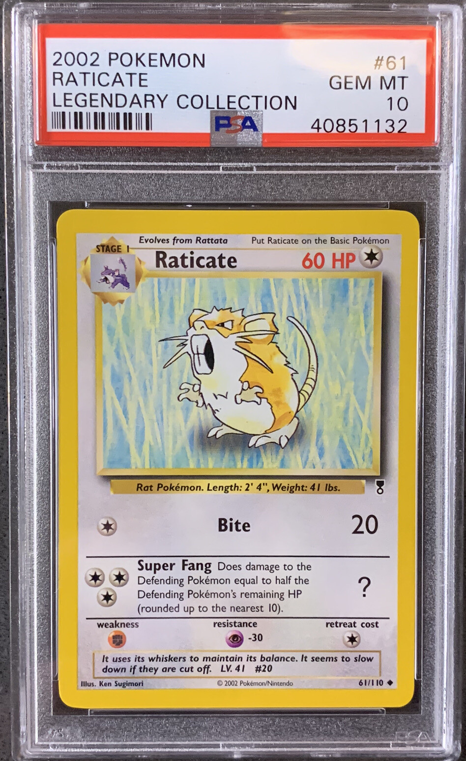 Pokemon Card Raticate PSA 10 Gem Mint, Legendary Collection #61, 2002 ...