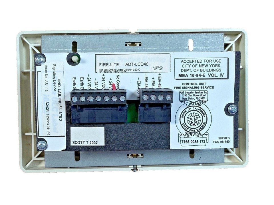 ADT ADT-LCD40 Fire Alarm Fire-Lite Control Panel Annunciator | eBay