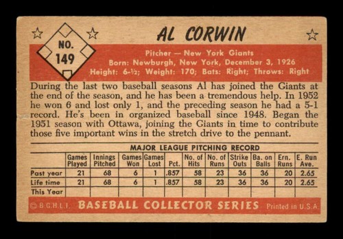 1953 Bowman Color #149 Al Corwin GOOD X2738196 | eBay