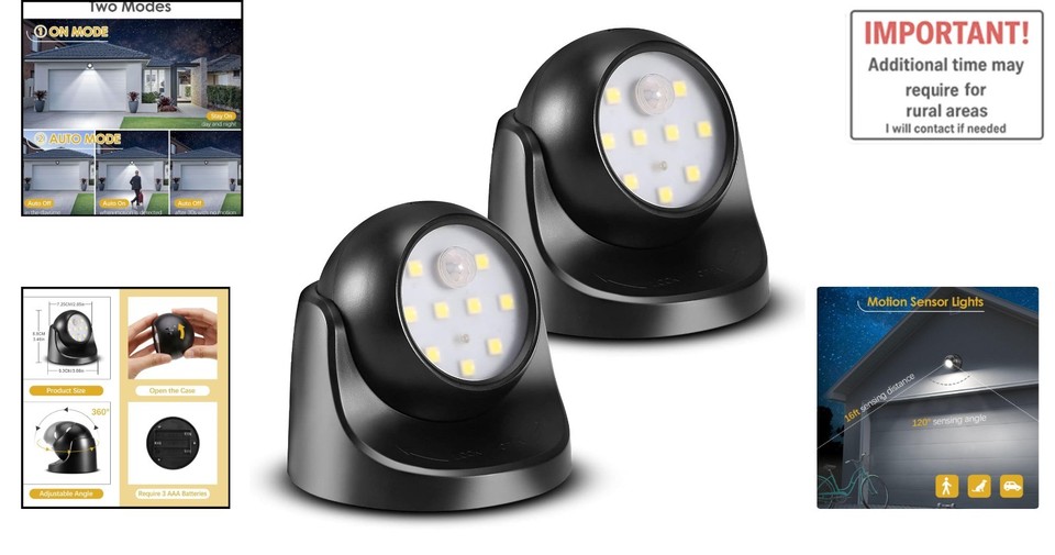 2-Pack Outdoor Waterproof Motion Sensor Wall Lights - Flexible 360 ...