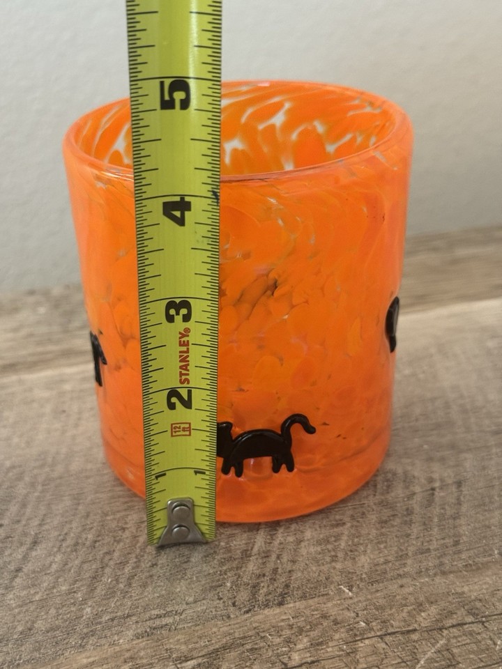 Anthropologie Icon Mystic Black Cat Orange Halloween Juice Glass Votive ...