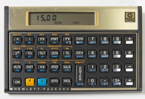 Hewlett Packard HP 12C Gold Tone Financial Calculator + batteries VERY ...