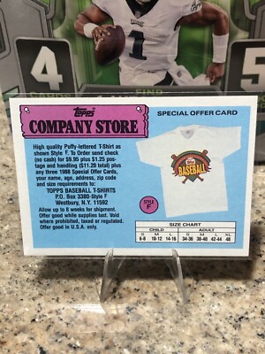 1988 Topps Company Store Blank Back Style T-Shirt Offer Card Oddball ...