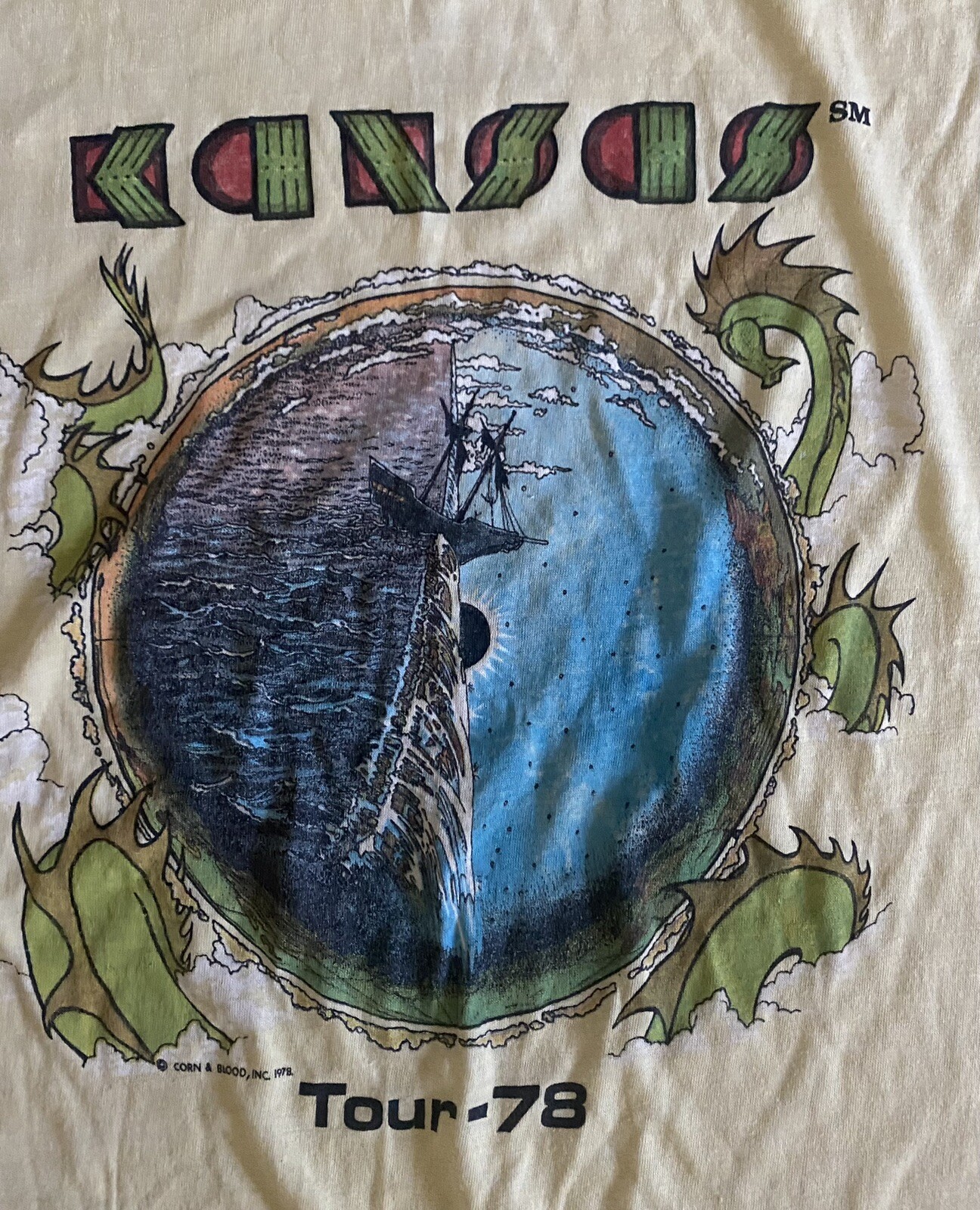 1978 KANSAS TOUR - 78 Concert T-Shirt CORN & BLOOD, INC 1978 SIZE LARGE ...