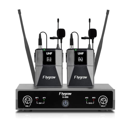 Dual Channel UHF Wireless Microphones System with Lavalier Lapel Mics ...