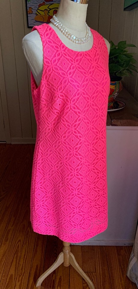 Lilly Pulitzer Hot Pink Lace Stretch Shift Dress L | eBay