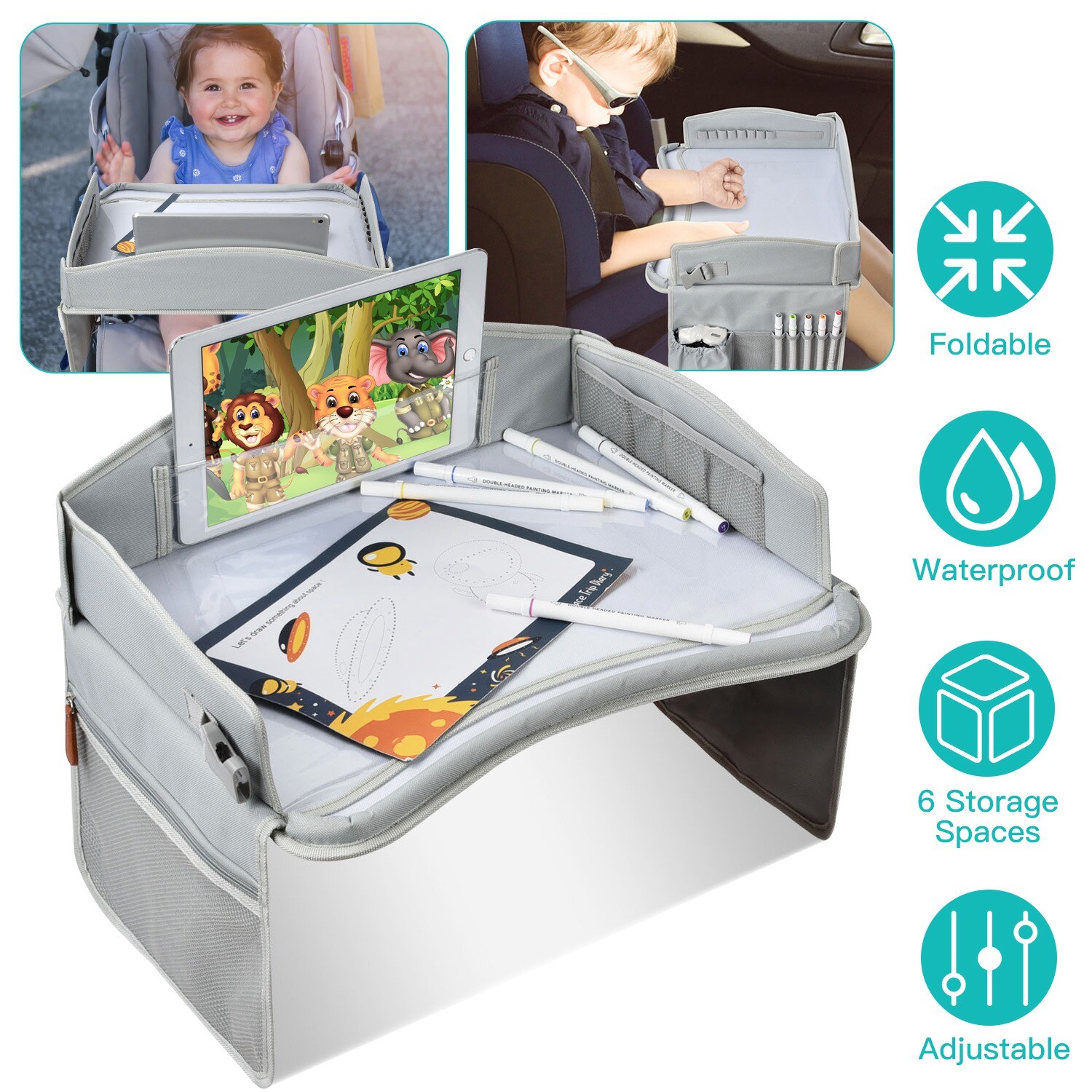 Kids Travel Tray for Toddler Car Seat Accessories Storage Organizer ...