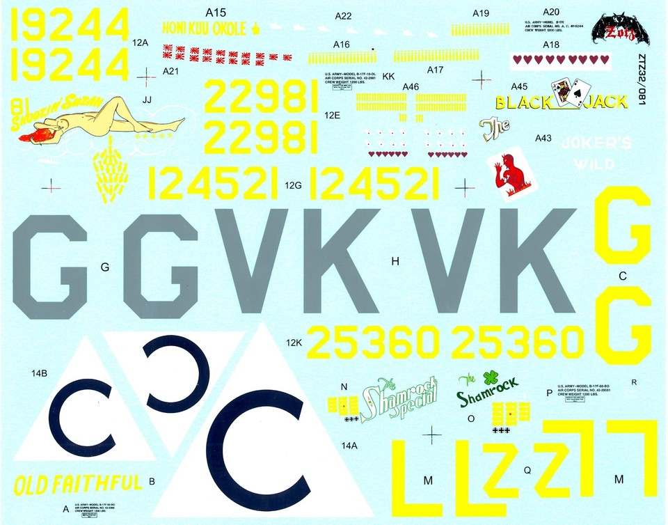 Zotz Decals 1/32 B-17F FLYING FORTRESS "Heavenly Bodies" B-17F At War ...