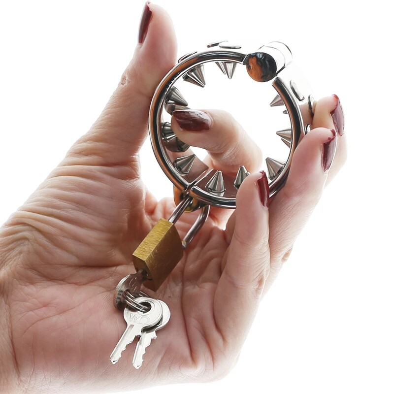 CBT Spike Ball Scrotum Stretcher Stainless Steel Chastity Device Lock ...