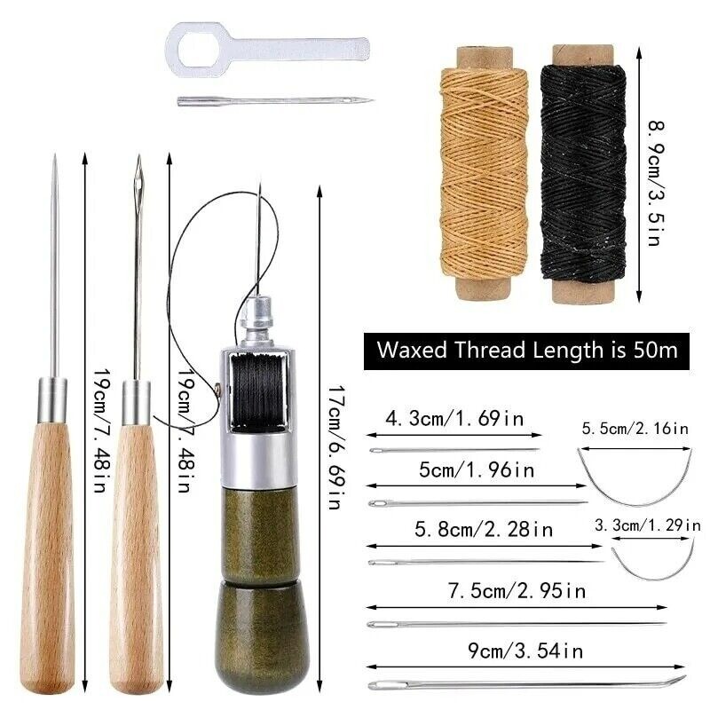 Leather Sewing Kit With Hand Speedy Sewing Awl Stitcher Waxed Thread ...