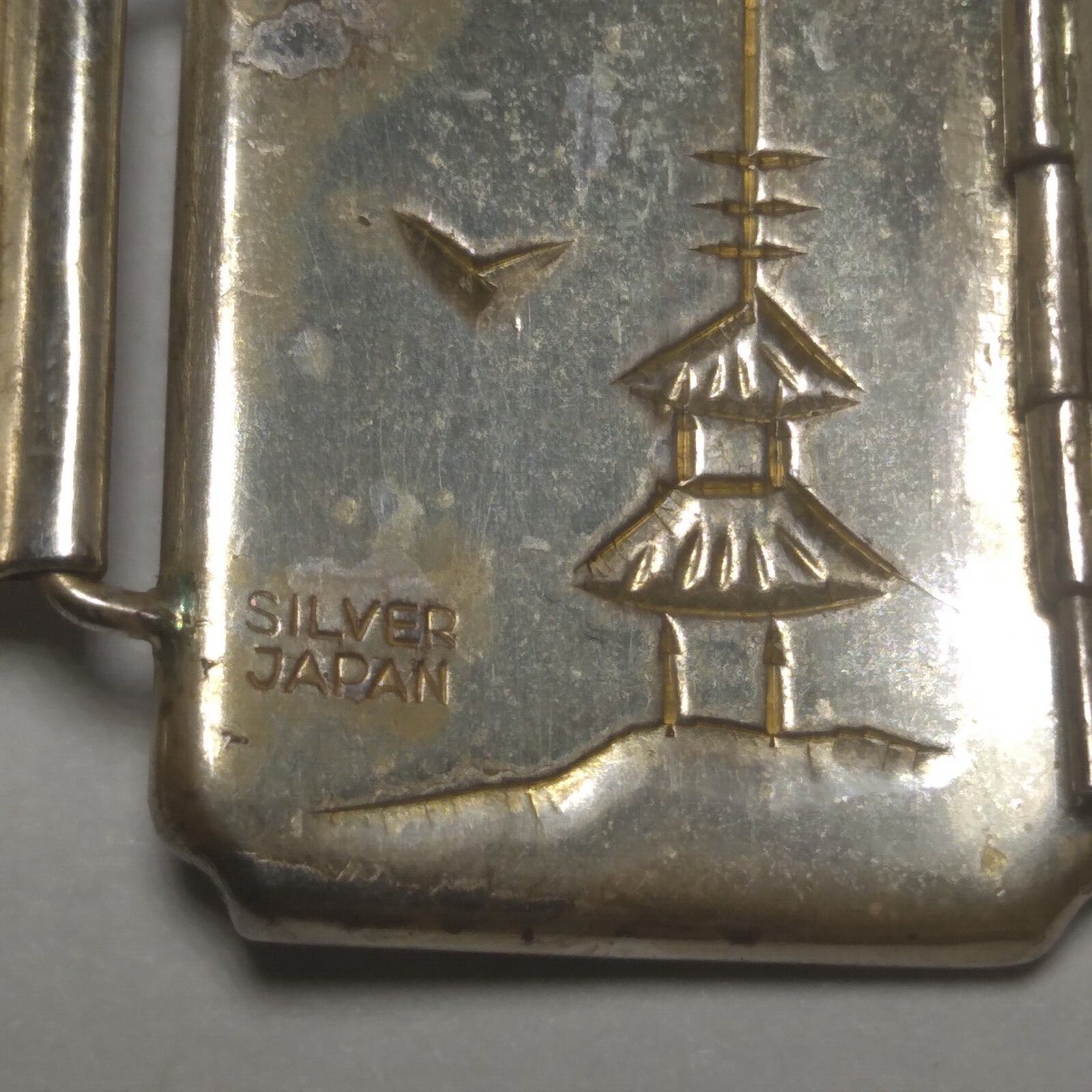 VINTAGE 1920S AMITA JAPAN SILVER & GOLD MOSAIC INLAY … - Gem