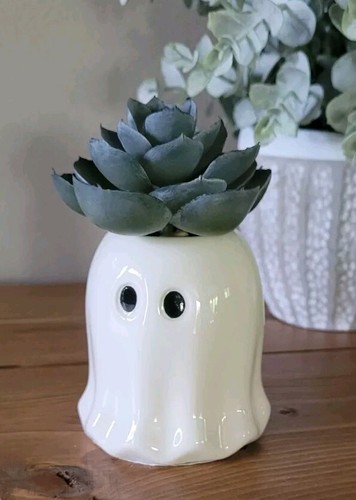Halloween Ghoul White Mini Faux Planter Succulent Ghost Ceramic Pottery ...