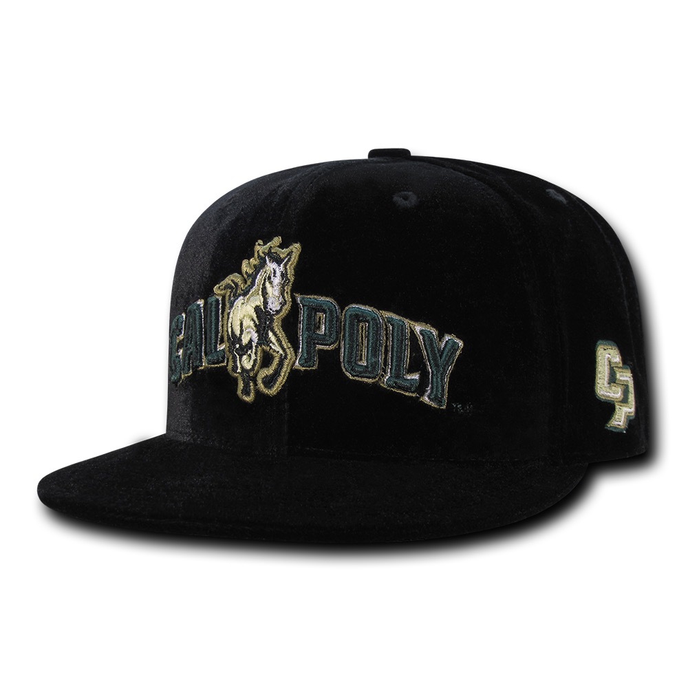 NCAA Cal Poly Mustangs University Velvet Snapback Caps Hats Black ...