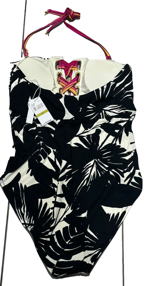 NWT $172 TRINA TURK Lennox Lace-Up Front Bandeau One-Piece Swimsuit ...