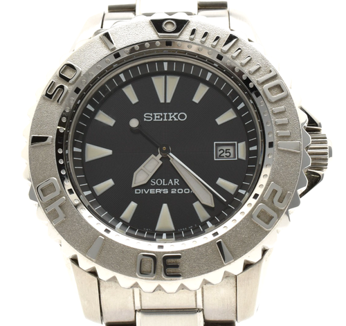 [ MINT ] SEIKO V147-0AA0 Solar Diver 200 Men's Black Silver Watch SBDN009 JAPAN | eBay